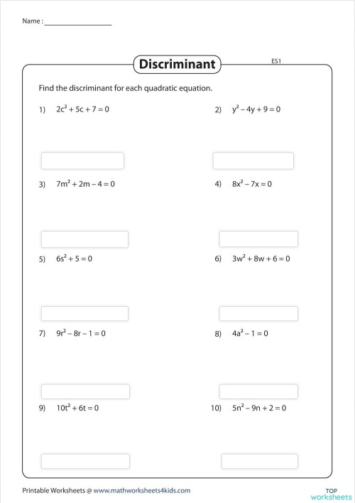 Find the discriminant. Interactive worksheet | TopWorksheets