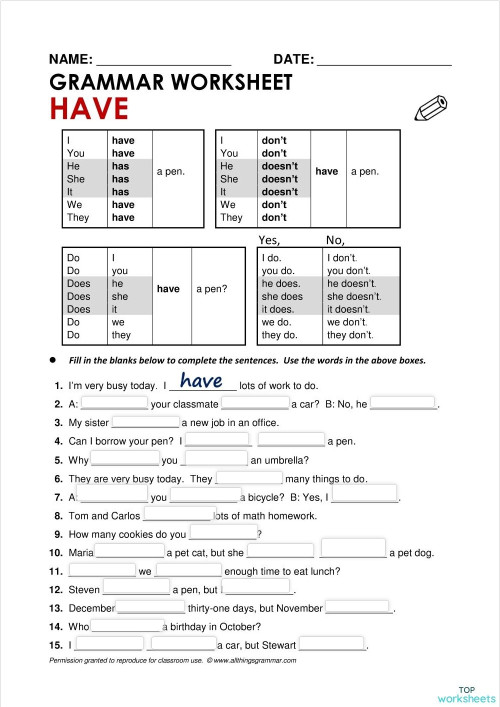 HAVE HAS BY TEACHER LUANY. Interactive worksheet | TopWorksheets