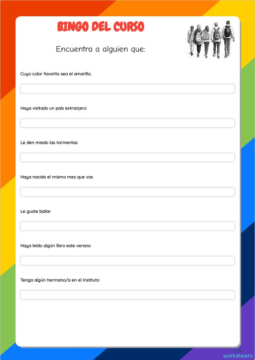 BINGO DEL CURSO. Ficha interactiva | TopWorksheets