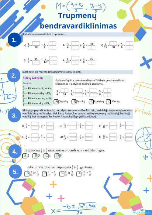 Trupmenų bendravardiklinimas. Interactive worksheet | TopWorksheets
