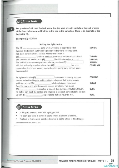 Reading and Use of English Part 3. Interactive worksheet | TopWorksheets