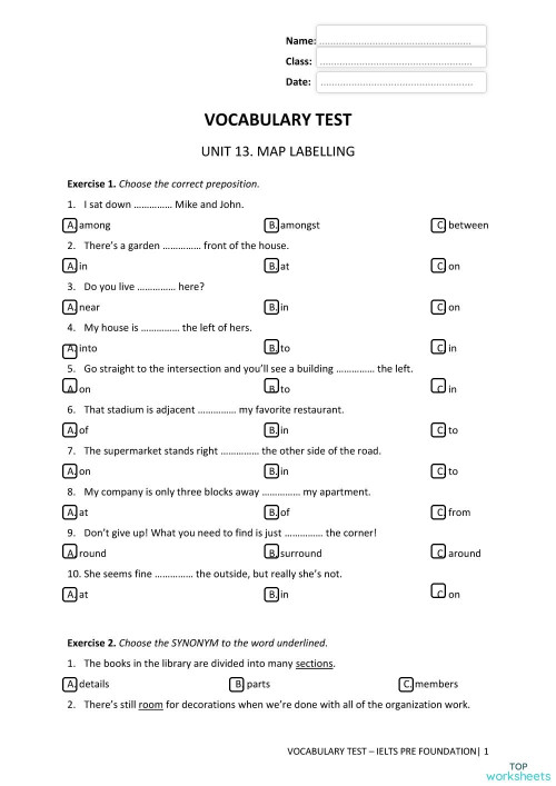 PREF VOCAB TEST 13. Interactive worksheet | TopWorksheets