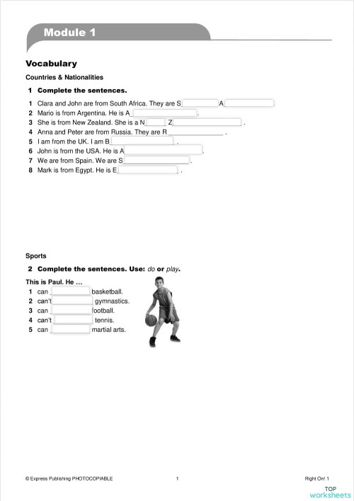 Right On 1 Module 1 Test. Interactive worksheet | TopWorksheets