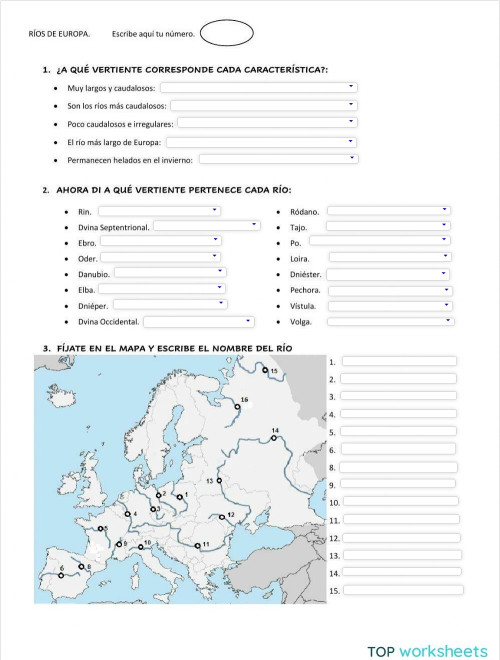 Ríos de Europa. Ficha interactiva | TopWorksheets