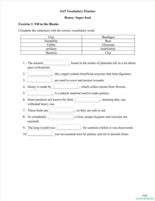 SAT_Vocabulary practice_Honey: super food_pả·. Interactive worksheet ...