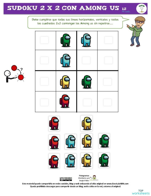 Sudoku 2x2 - Among Us 11. Ficha interactiva | TopWorksheets