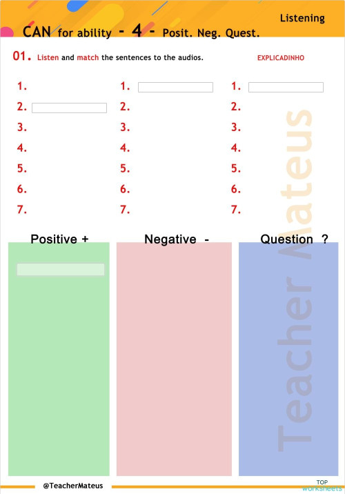CAN for ability - 4 - Positive Negative Question - Listening - TM0362 ...