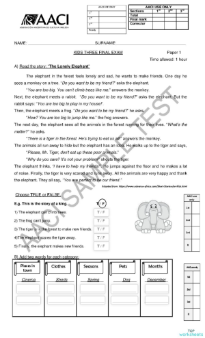 Sample Test Kids 3. Interactive worksheet | TopWorksheets