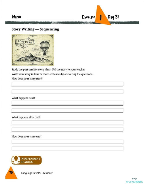 Lesson 7: Story Writing Pg 78 Ex 1. Interactive worksheet | TopWorksheets