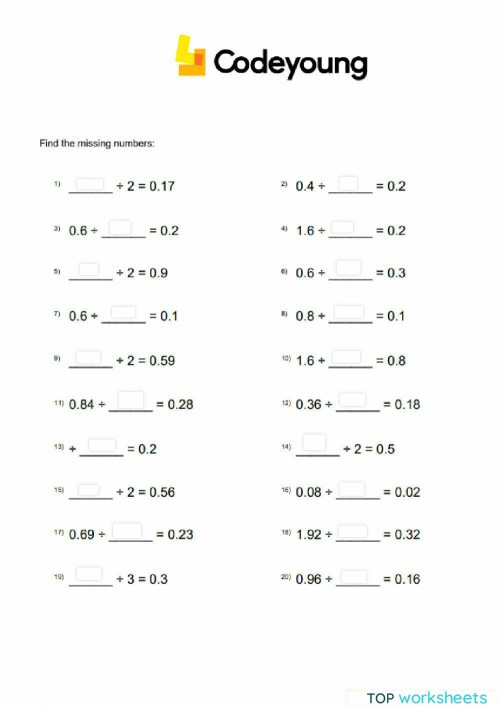 Long Division Method for Decimals Application. Interactive worksheet ...