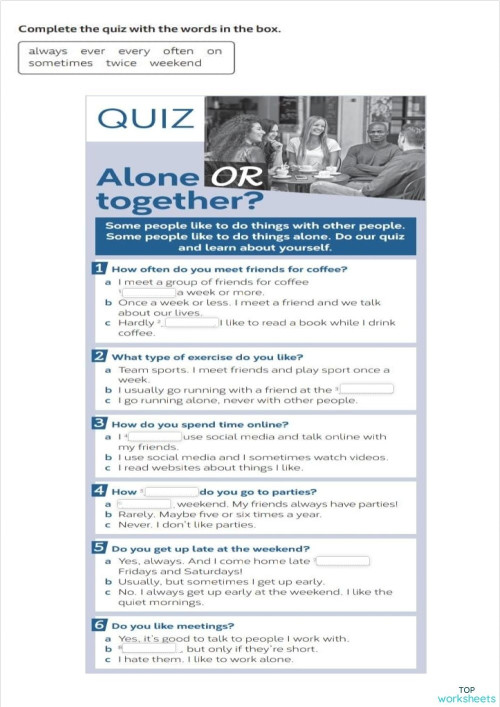 Alone or together?. Ficha interactiva | TopWorksheets