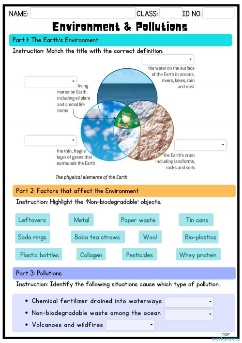 Environment and Pollutions. Interactive worksheet | TopWorksheets