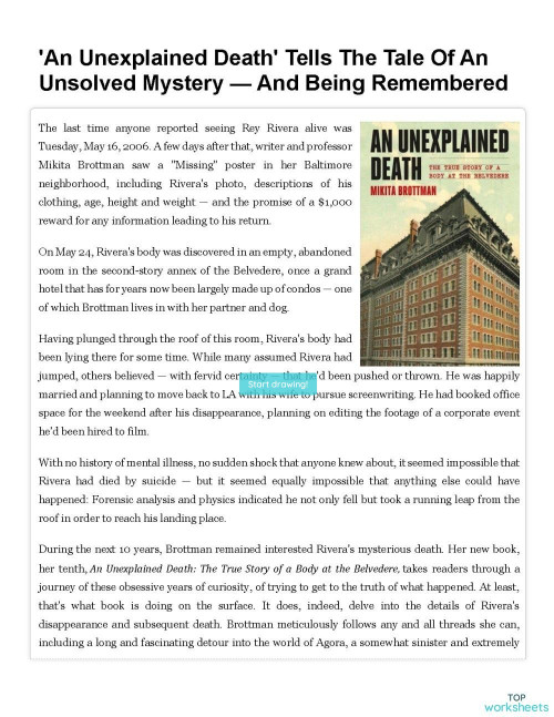 'An Unexplained Death' reading 2. Interactive worksheet | TopWorksheets