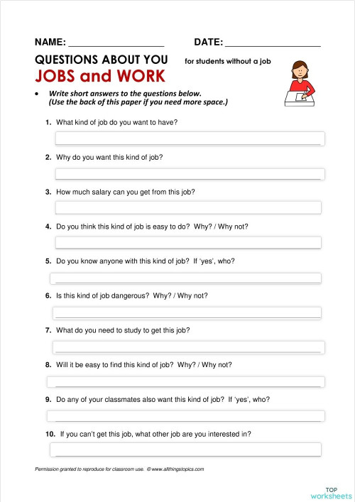 Questions: Jobs and works. Interactive worksheet | TopWorksheets