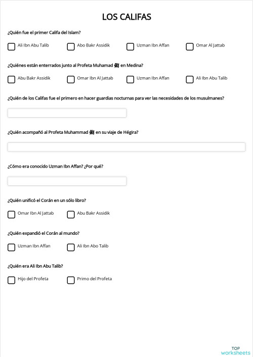 Religión Islámica: fichas interactivas y ejercicios online | TopWorksheets