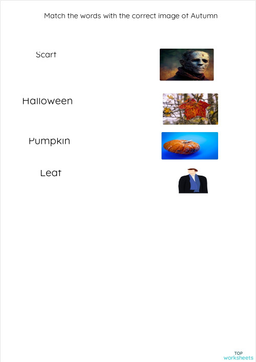 Match the words of Autumn. Interactive worksheet | TopWorksheets
