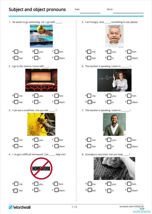subject and object pronouns. Interactive worksheet | TopWorksheets