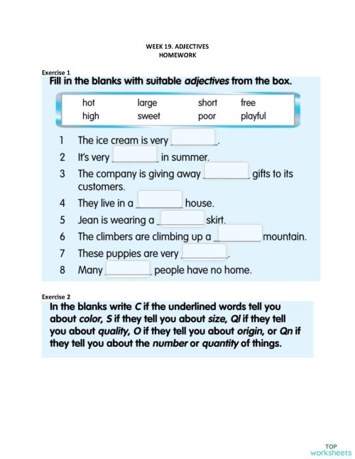 Week 19 - Homework. Interactive worksheet | TopWorksheets