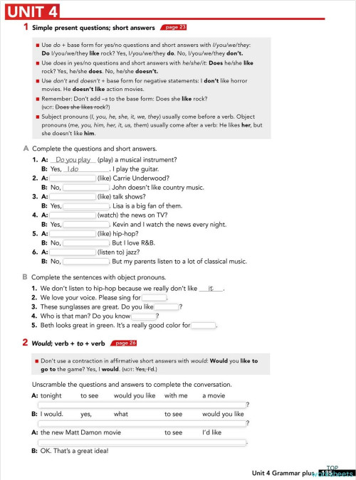 UNIT 4 - GRAMMAR PLUS. Interactive worksheet | TopWorksheets