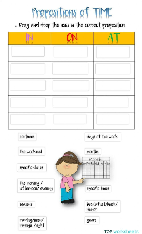Prepositions Of Time Worksheets
