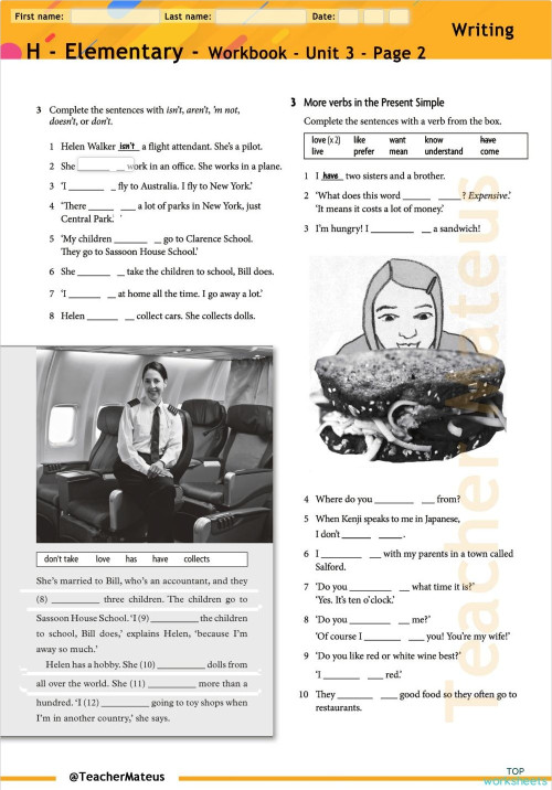 2 - Elementary Workbook - Unit 3 - Page 2 - Writing TM0368. Interactive ...