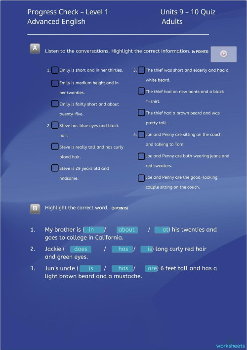 Quiz - Progress Check Units 9 - 10. Interactive worksheet | TopWorksheets