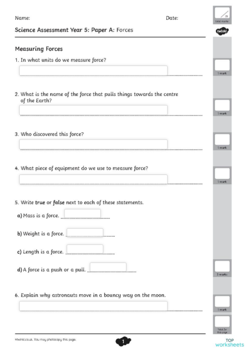 Force Test. Interaktivní pracovní list | TopWorksheets