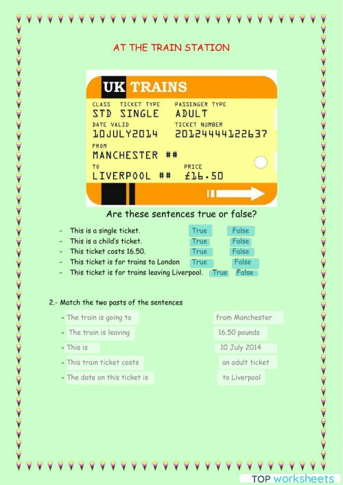 At the train station. Interactive worksheet | TopWorksheets