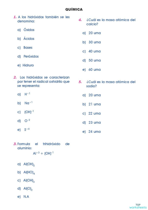 CURSO QUIMICA. Ficha interactiva | TopWorksheets