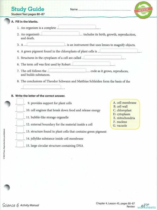 Lesson 45: Study Guide Pg 61. Interactive worksheet | TopWorksheets