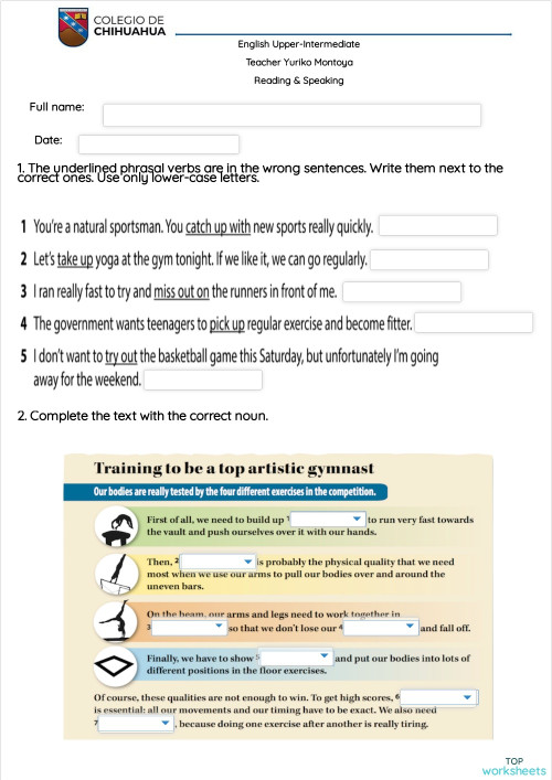 Homework 1 - Sports vocabulary. Interactive worksheet | TopWorksheets