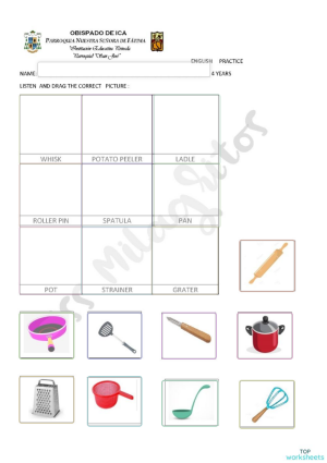 Kitchen Utensils. Ficha interactiva | TopWorksheets
