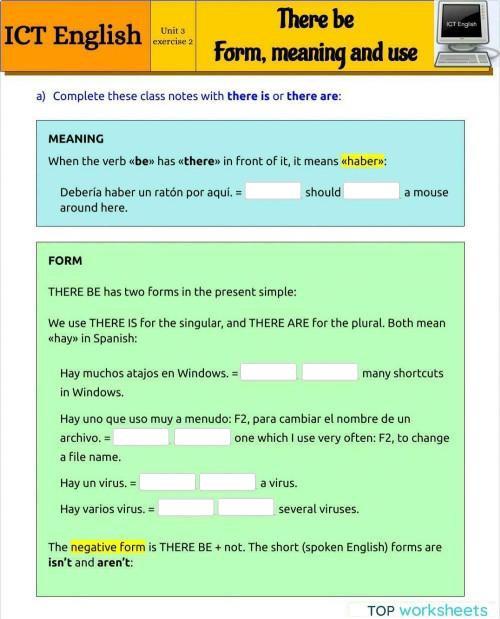 ICT 3.2 - there be - form - meaning - use. Interactive worksheet ...