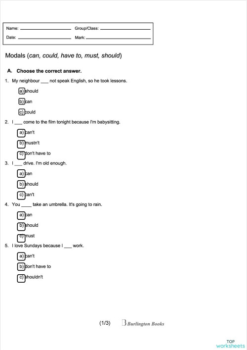 MODAL VERBS. Interactive worksheet | TopWorksheets