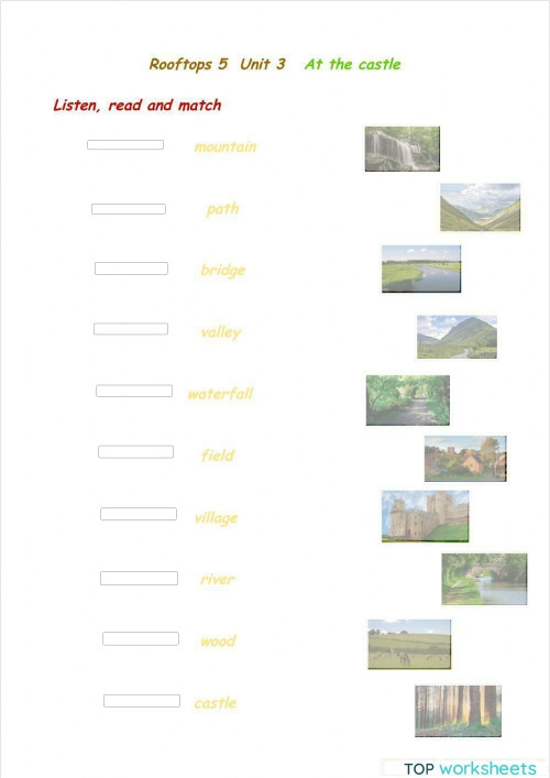 Rooftops 5 Unit 3 At the castle (countryside). Interactive worksheet | TopWorksheets