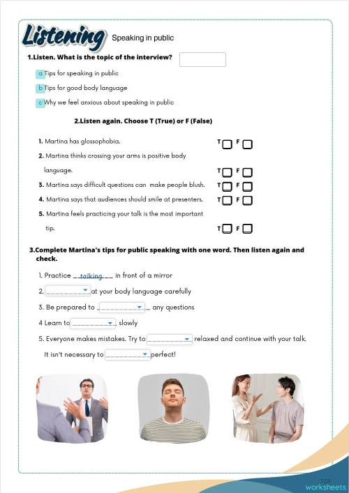 Listening comprehension: interactive worksheets and online exercises ...