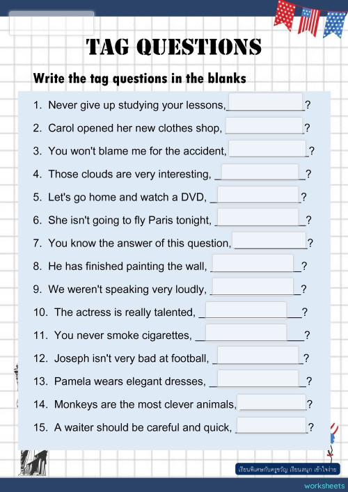 tag questions 2 ใบงานเชิงโต้ตอบ | TopWorksheets