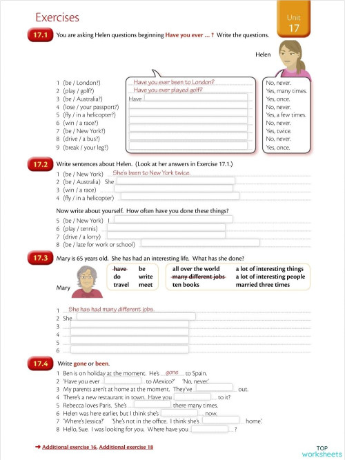 unit 17 Present Perfect 3. Interactive worksheet | TopWorksheets