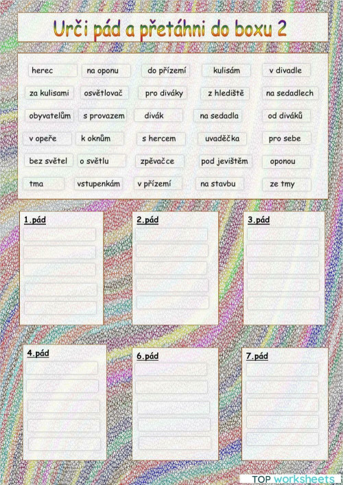 Pády - určování. Interaktivní pracovní list | TopWorksheets