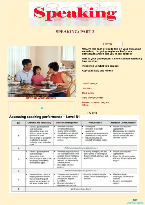 SPEAKING P2 AND P3. Interactive worksheet | TopWorksheets
