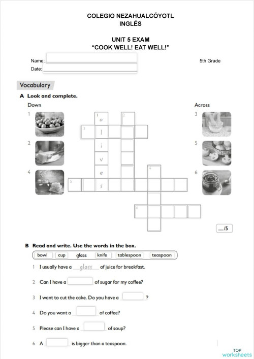 5th grade Unit 5 Exam. Ficha interactiva | TopWorksheets