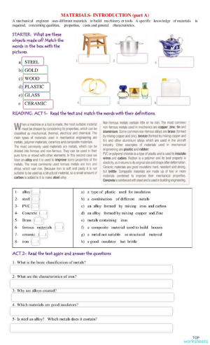 MATERIALS INTRO (A). Interactive worksheet | TopWorksheets