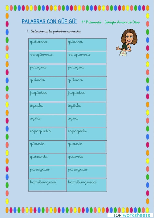 Palabras Güe Güi. Ficha interactiva | TopWorksheets