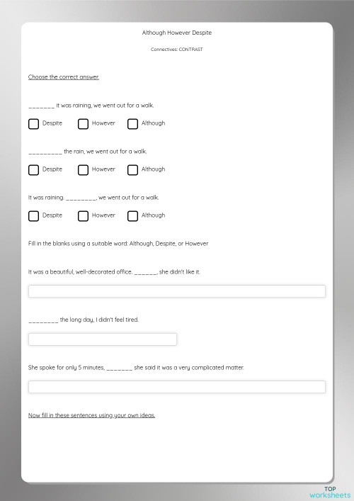 Connectives: interactive worksheets and online exercises | TopWorksheets Connectives: interactive worksheets and online exercises | TopWorksheets