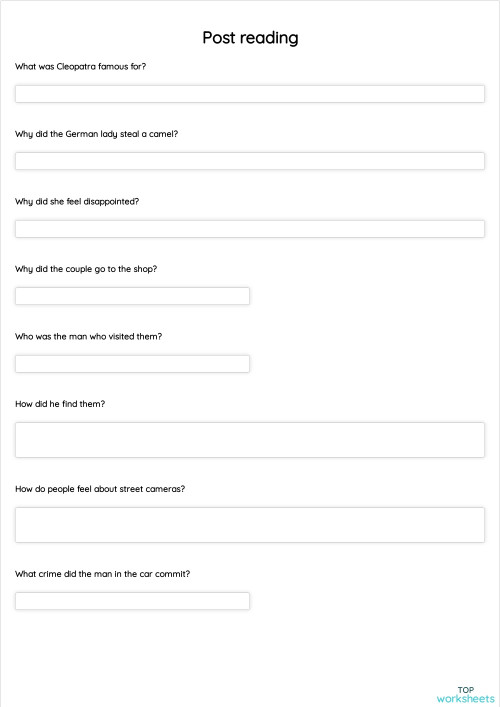 Post reading. Interactive worksheet | TopWorksheets