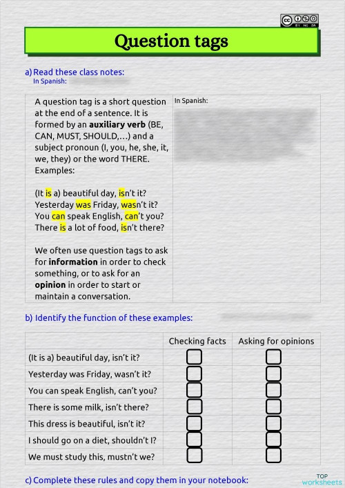 Question tags. Interactive worksheet | TopWorksheets