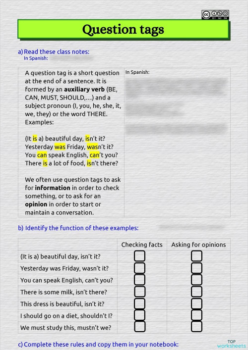 Question tags. Interactive worksheet | TopWorksheets