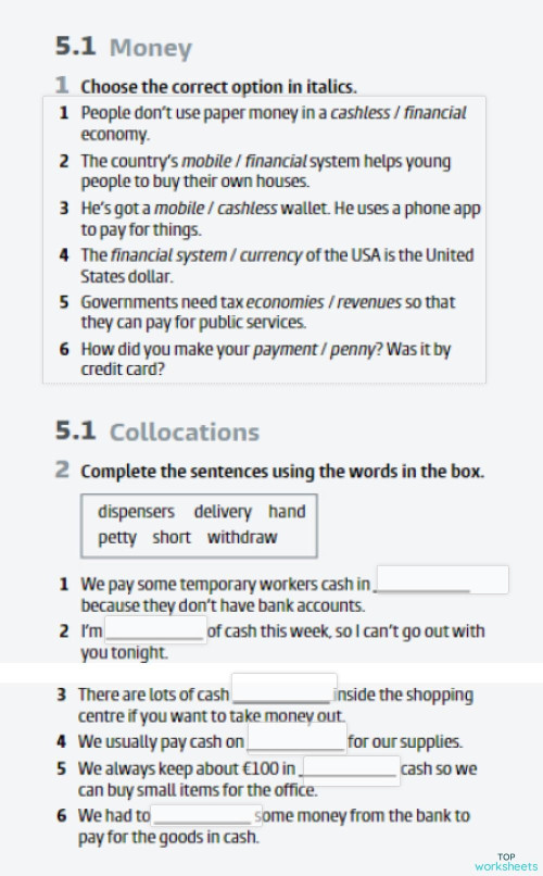 Money vocabulary. Interactive worksheet | TopWorksheets