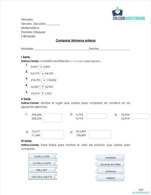 Comparar números enteros. Ficha interactiva | TopWorksheets