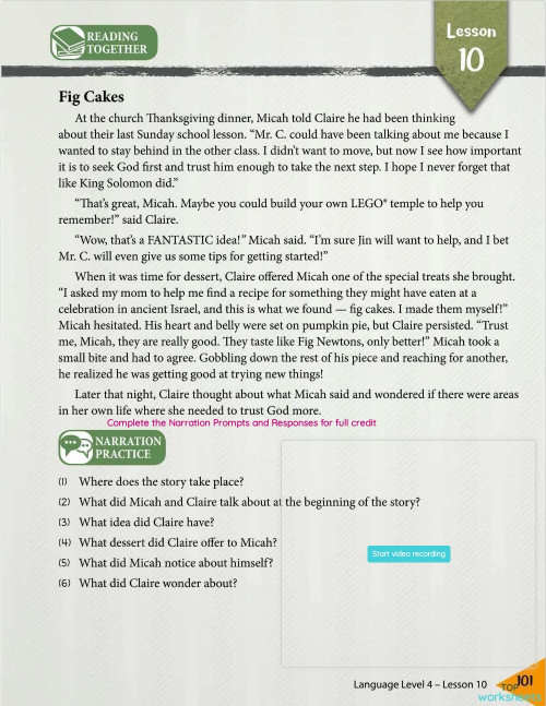 Lesson 10: Reading Together Pg 101. Interactive worksheet | TopWorksheets